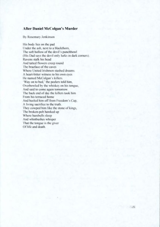 After Daniel McColgan's Murder by Rosemary Jenkinson (poem) (2 ...