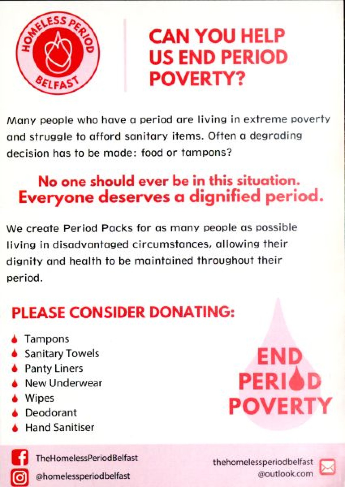Can you help us end period poverty? (leaflet) | extraORDINARYwomenNI