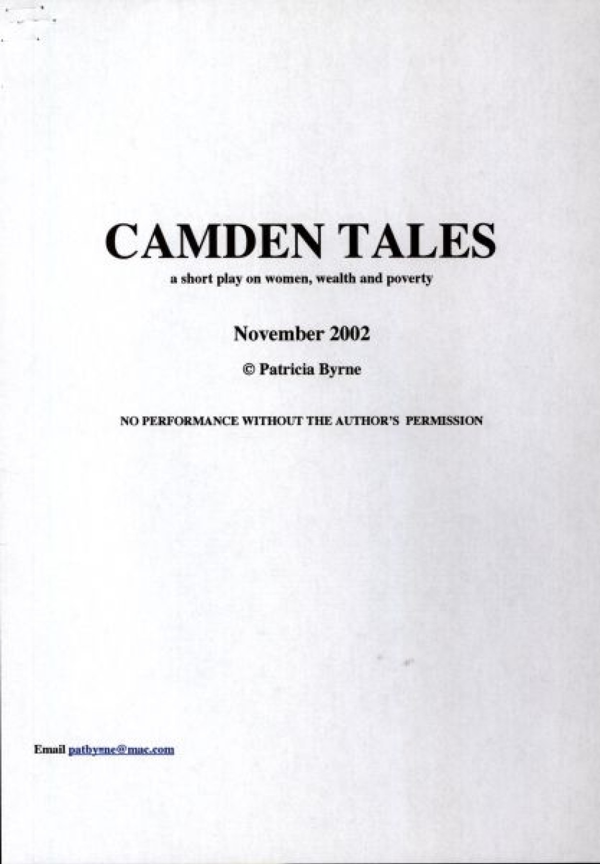 Camden Tales (script) | extraORDINARYwomenNI