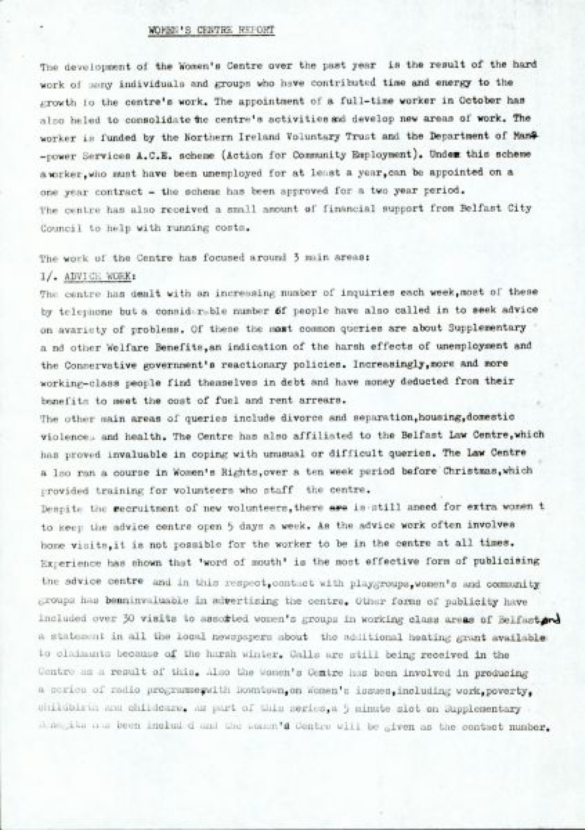 Women's Centre Report, 1982 | extraORDINARYwomenNI