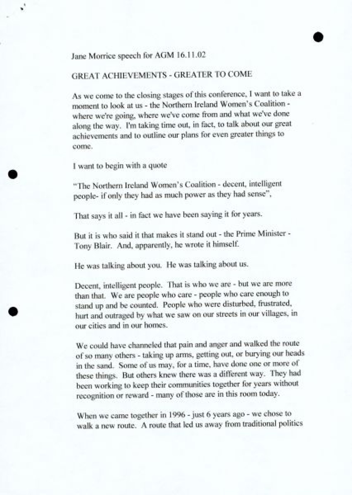 Jane Morrice Speech for AGM | extraORDINARYwomenNI