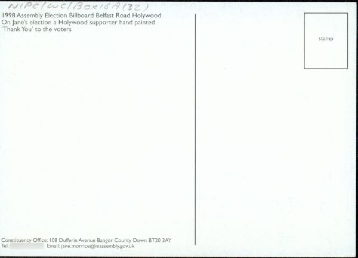 Thank You Postcard - Jane Morrice, N.I. Women's Coalition ...